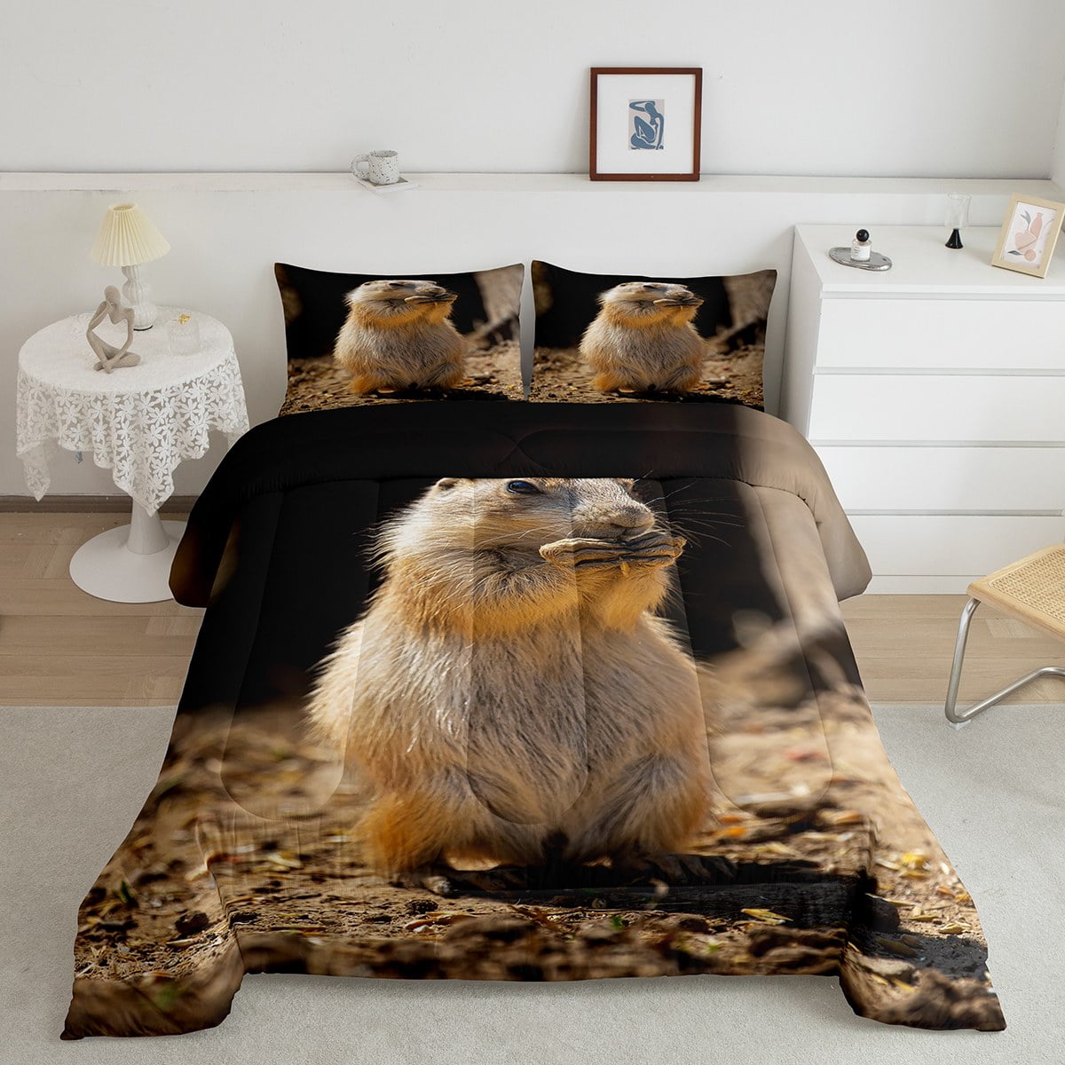 YST Cute Marmot Comforter King Kawaii Animal Bedding Set, Brown Ground ...