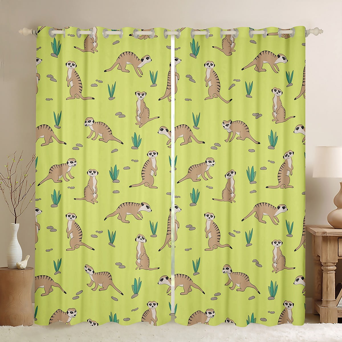 Erosebridal Cute Meerkat Blackout Curtains Yellow Green Curtains ...
