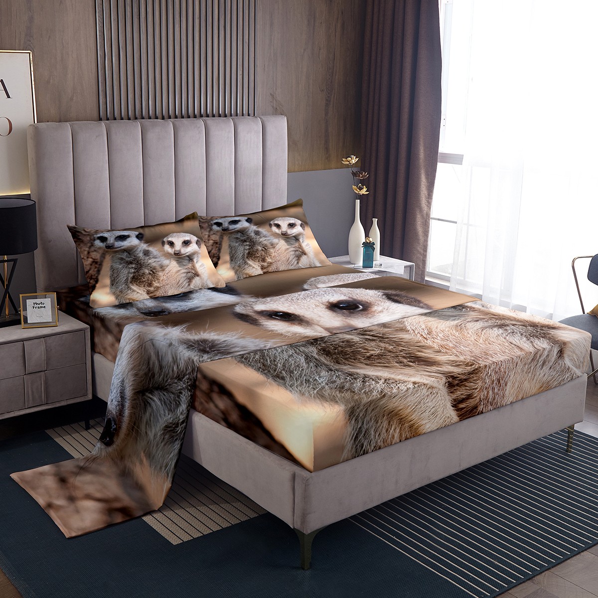 YST Cute Meerkat Queen Sheet Set Wild Animal Sheets, Kawaii Wildlife ...