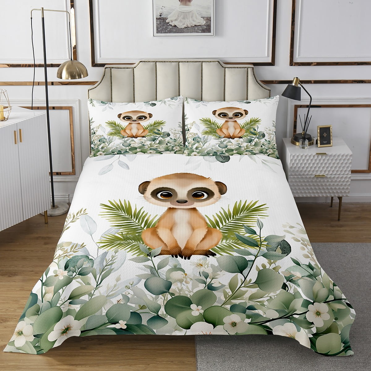 Cute Meerkats Queen Bedspread Set Green Eucalyptus Quilt Set, Woodland ...