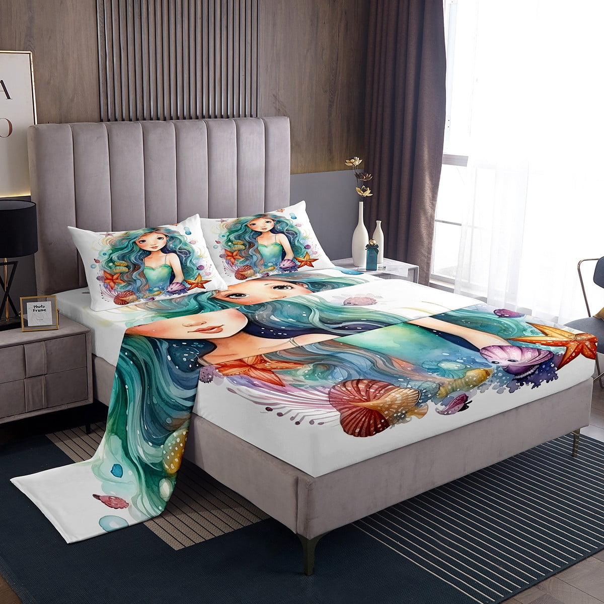Erosebridal Cute Mermaid Bed Sheets Set Twin Underwater Sheet Set ...