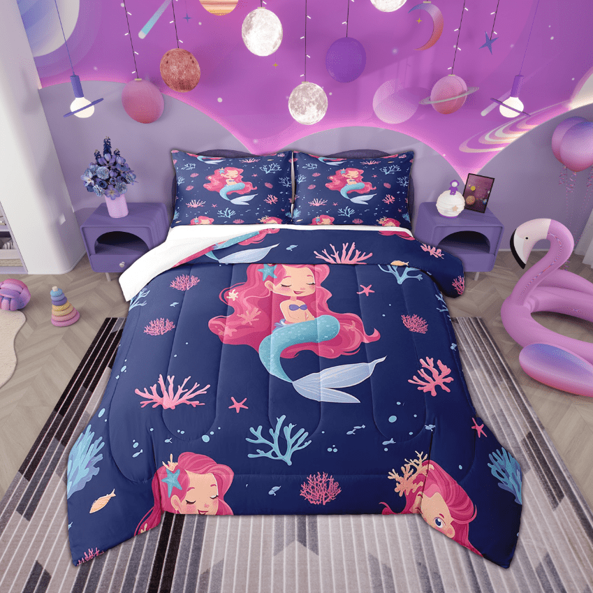 Erosebridal Cute Mermaid Twin Comforter Set,Girly Princess Mermaid ...