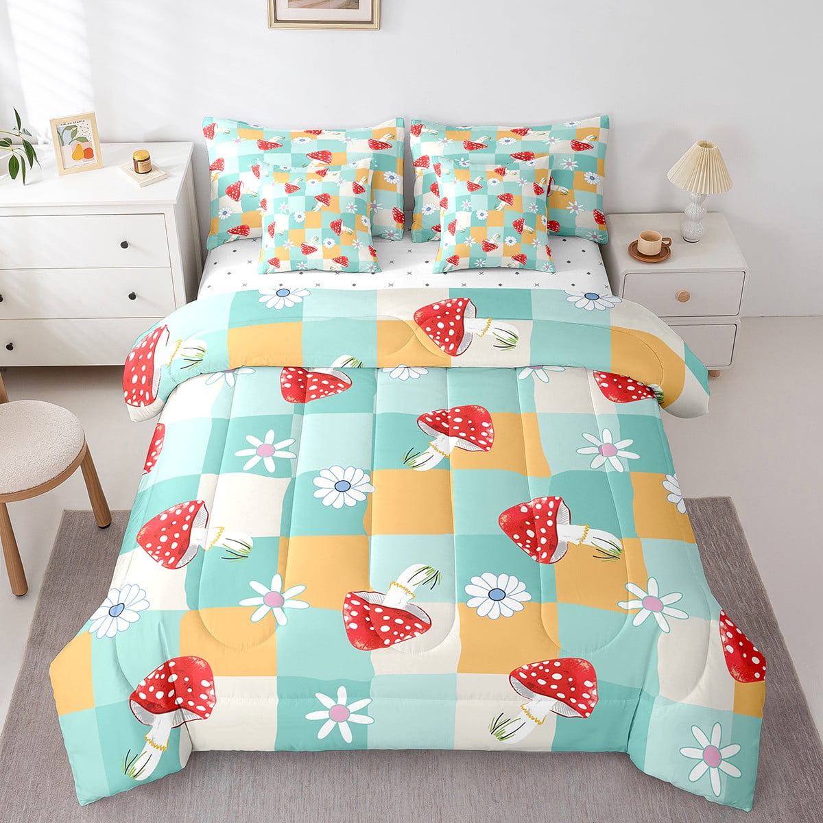 YST Cute Mushroom Comforter Set for Kids Child,Cartoon Daisy Fungus ...