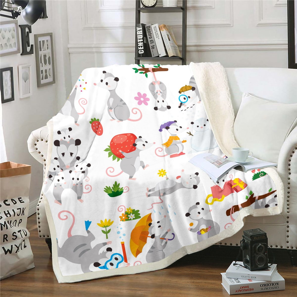 Cute Opossum Mouse Blanket Kawaii Animal Throw Blanket for Bed, Cartoon ...