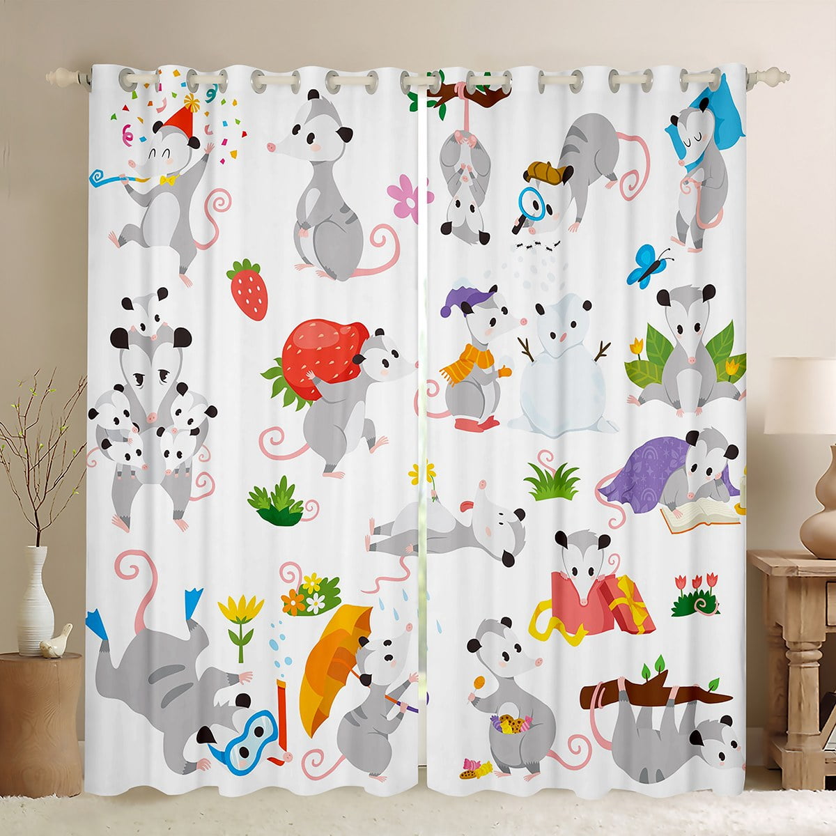 Cute Opossum Mouse Curtains & Drapes Kawaii Animal 30%-50% Blackout ...