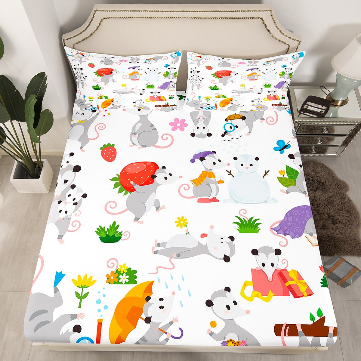 YST Cute Opossum Mouse Full Fitted Sheet for Kids Boys Girls Kawaii ...