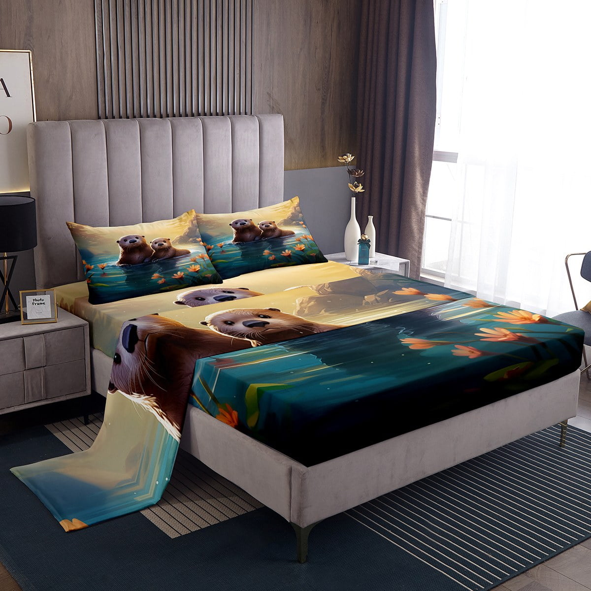 Erosebridal Cute Otter Twin Size Sheet Set for All Seasons,Cute Lake ...