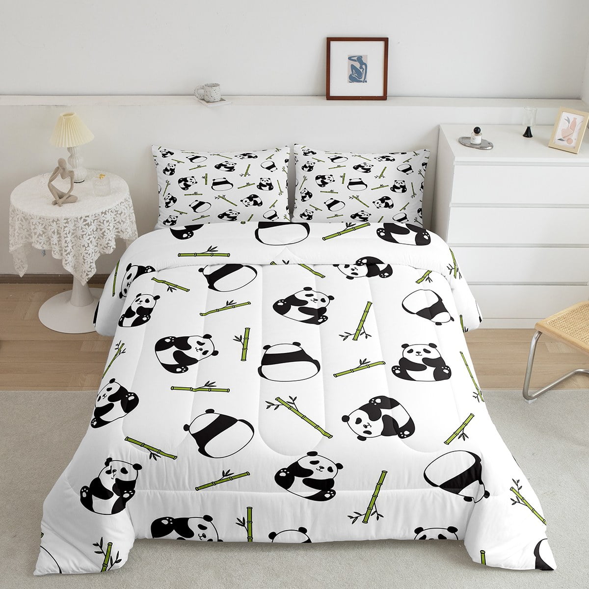 Erosebridal Cute Panda Bedding Set Full Black and White Comforter Set ...