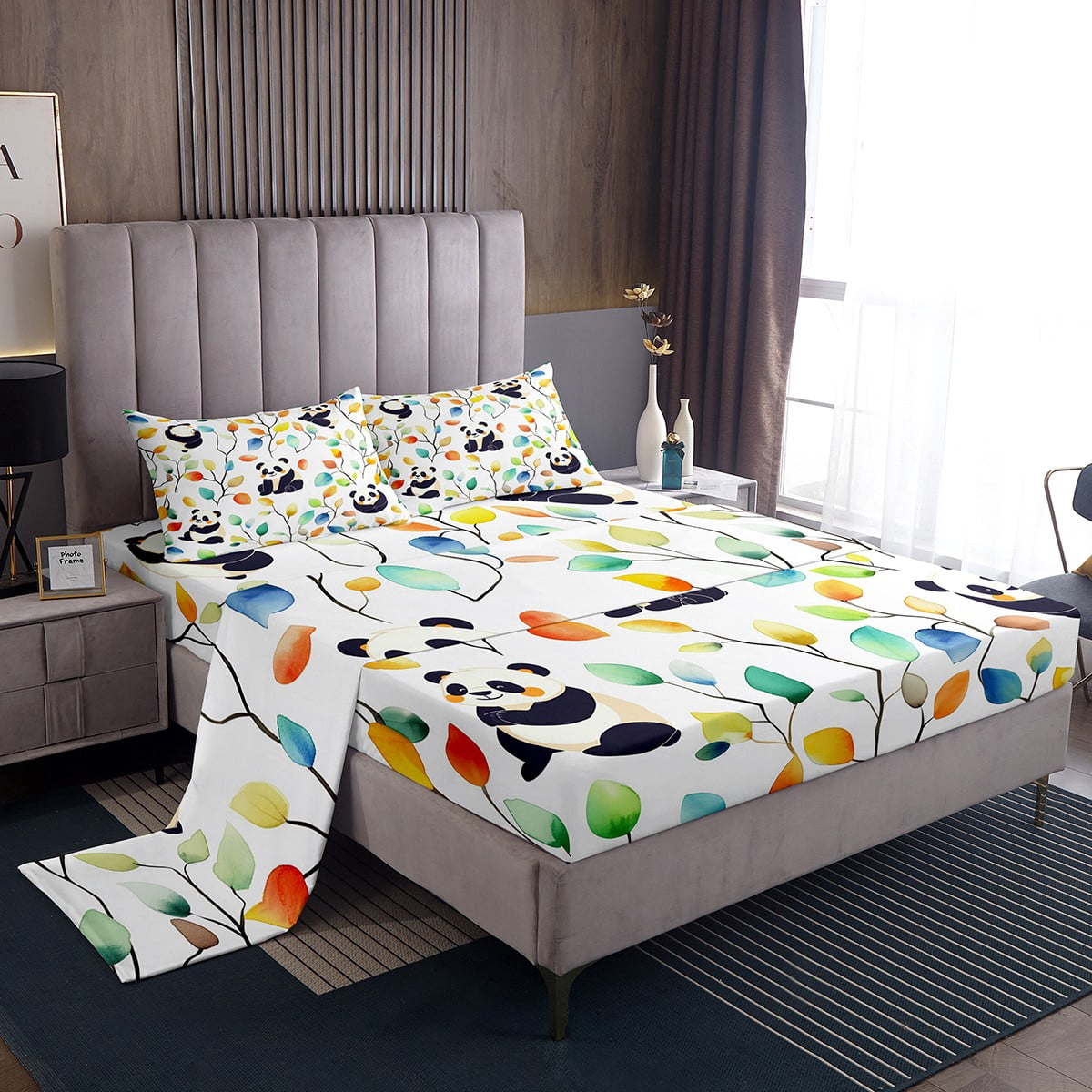 Erosebridal Cute Panda Bedding Twin Size Hippie Floral Bed Sheets Set ...