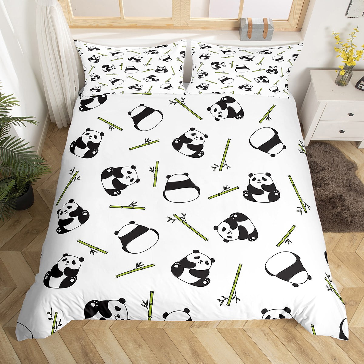 Erosebridal Cute Panda Duvet Cover Twin Black and White Bedding Set ...