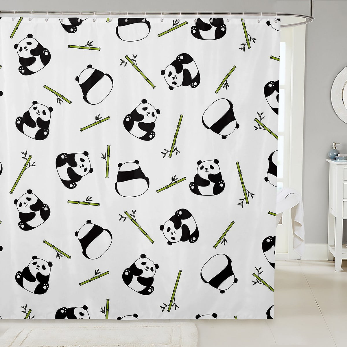 Cute Panda Waterproof Bathroom Curtain Black and White Bath Curtain ...