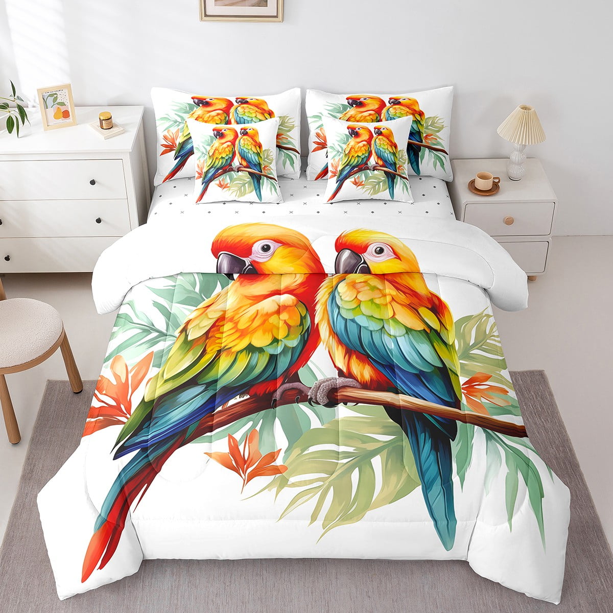 YST Cute Parrot Full Size Comforter Set 7pcs Parrot Printed Bedding ...