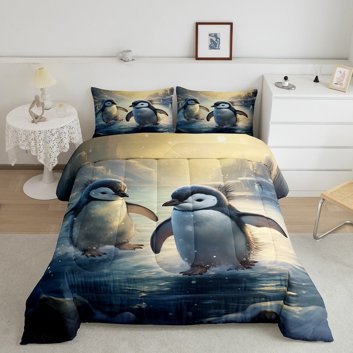 Erosebridal Cute Penguin Twin Comforter Set Antarctica Penguin Bedding ...