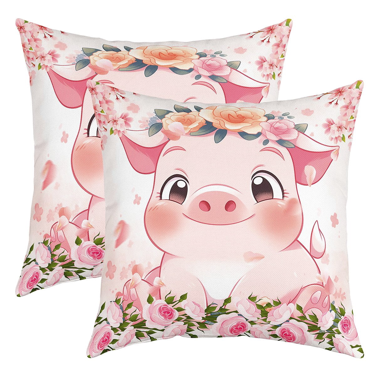 Cute Pig Throw Pillow Covers Kawaii Farm Animal Cushion Covers 16x16 ...