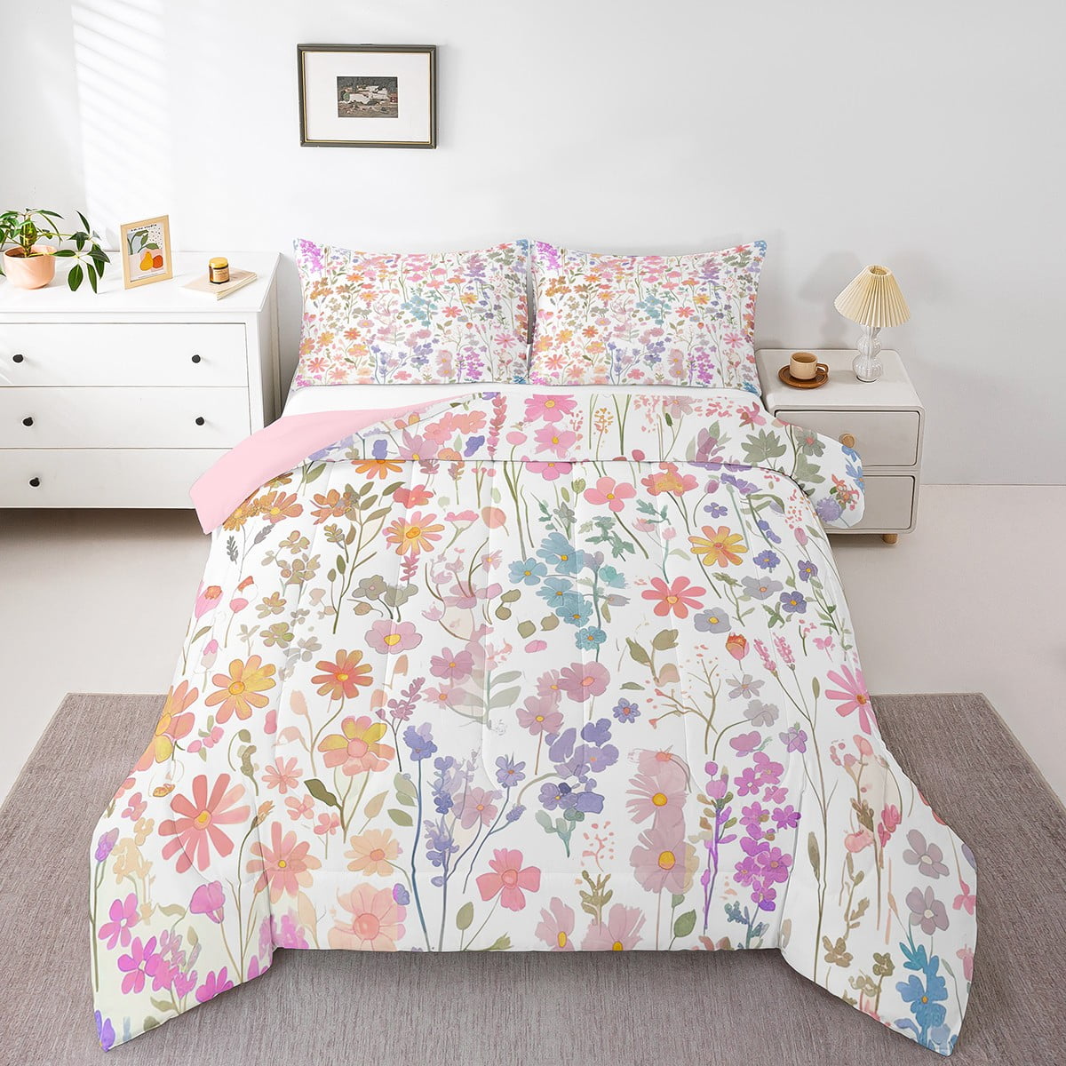 Erosebridal Cute Pink Floral Full Bedding Set Women,Colorful Boho ...