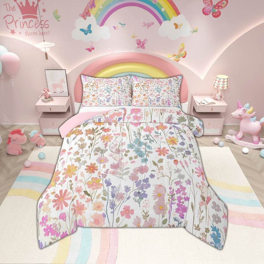 Erosebridal Cute Pink Floral Bedding Set,Colorful Boho Flower Comforter ...