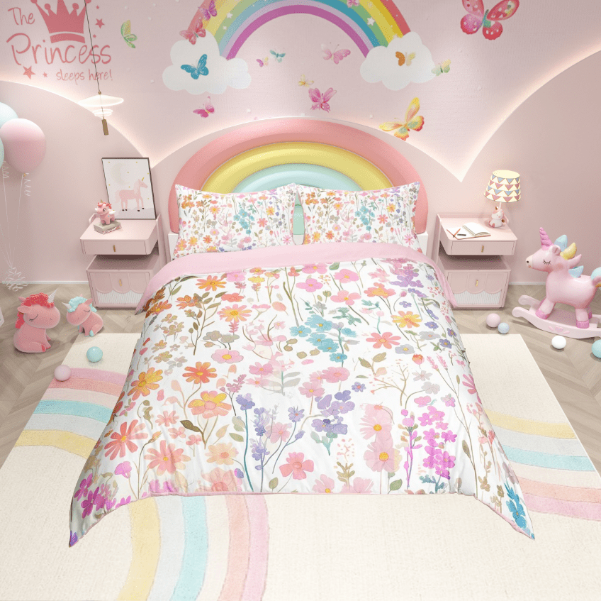 Erosebridal Cute Pink Floral Bedding Set Women,Colorful Boho Flower ...
