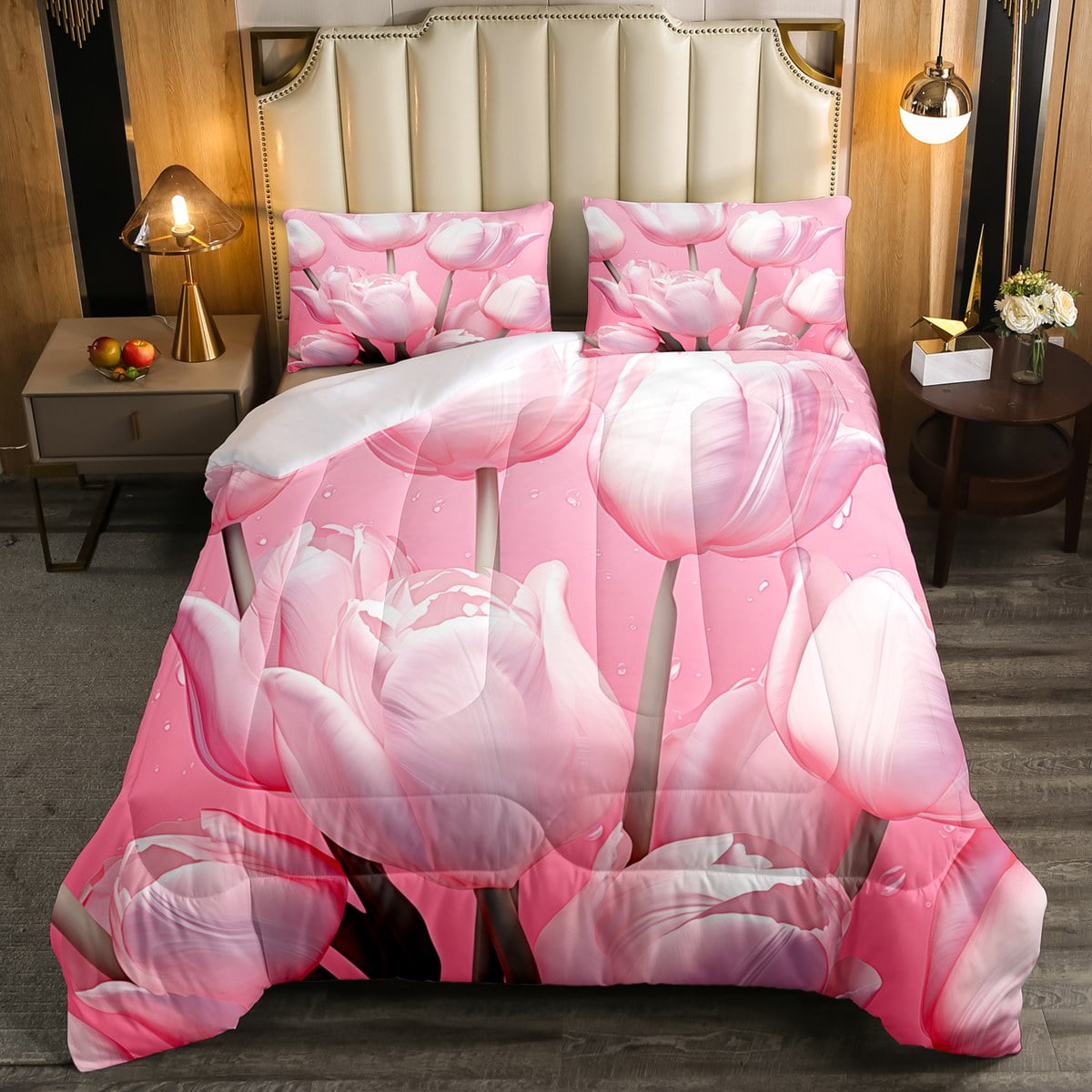 YST Cute Pink Floral Twin Comforter Set for Girls Kids Women,Funky ...