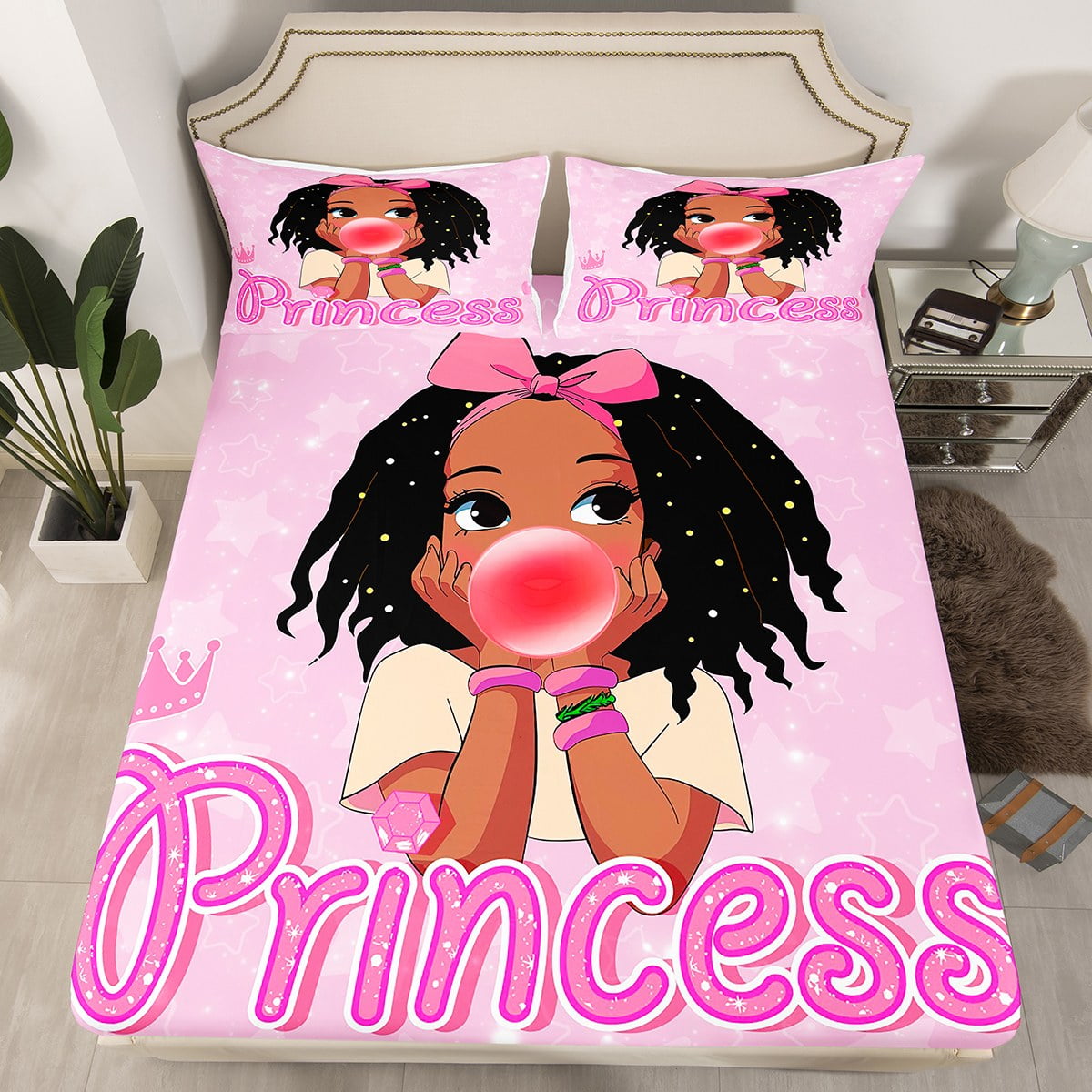YST Cute Princess Full Sheets Kawaii Black Girls Bed Sheets, Afro ...