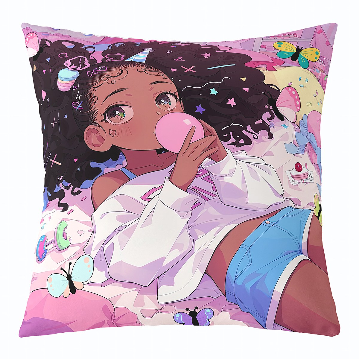 Cute Princess Throw Pillow Cover 20x20 inch set of 1,Kawaii American ...