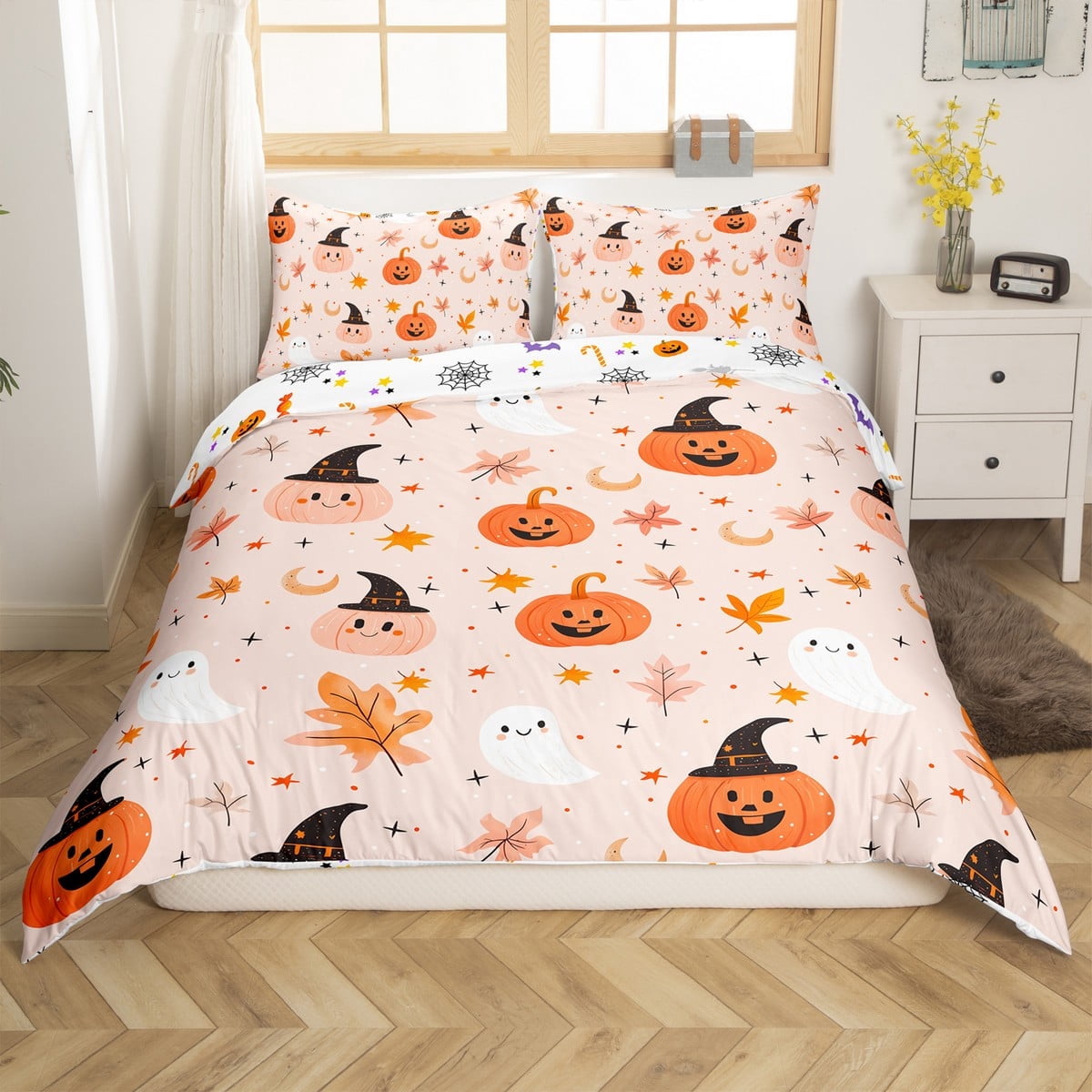 Erosebridal Cute Pumpkin Ghost Comforter Cover Twin Size Cartoon Fall ...