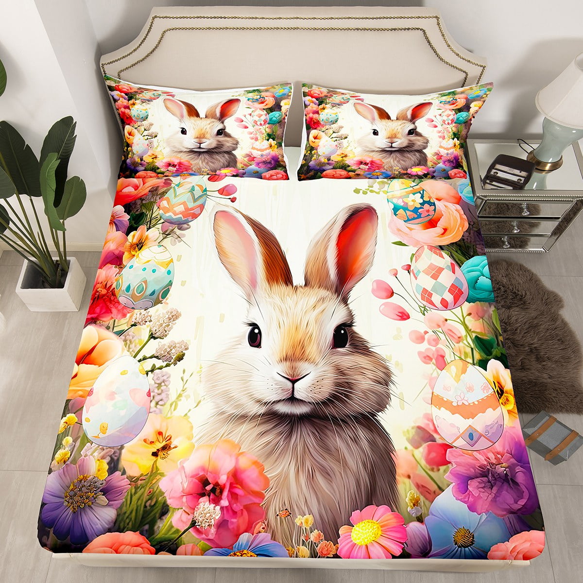 YST Cute Rabbit Bed Sheets Twin Size Easter Decoration Fitted Sheet for ...