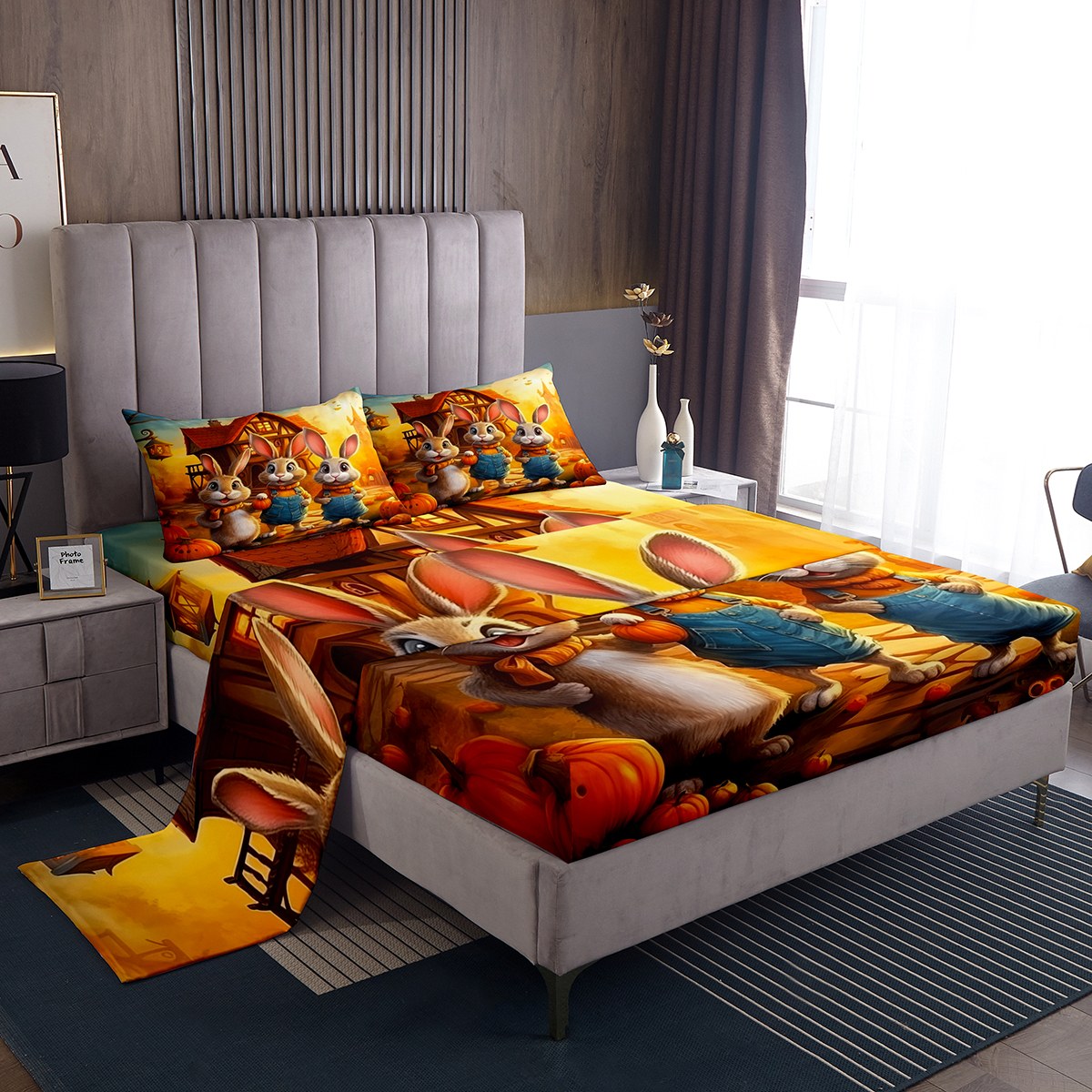 Cute Rabbit Bed Sheets Set Queen,Farmhouse Animal Print Bunny Bedding ...