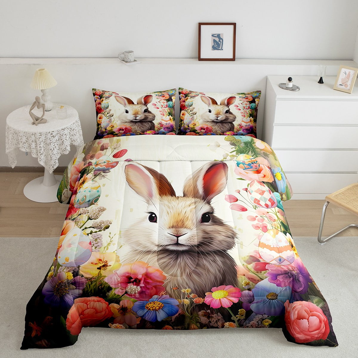 Erosebridal Cute Rabbit Bedding Twin Size Easter Decoration Comforter ...