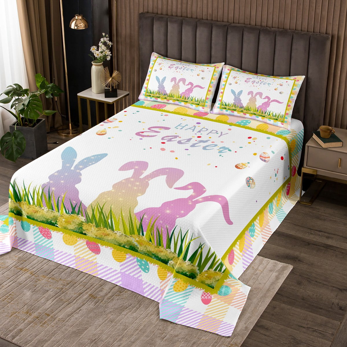 Erosebridal Cute Rabbit Bedspread Twin Cartoon Gradient Rabbit Print ...