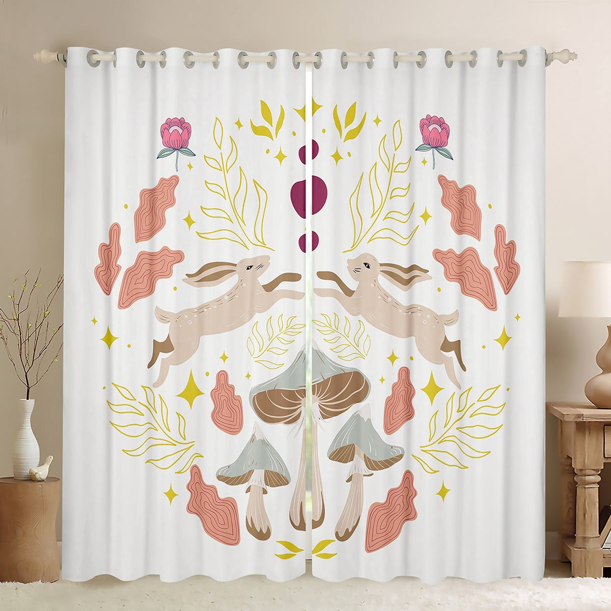 Erosebridal Cute Rabbit Blackout Curtains,Wild Mushroom Animal Jungle ...
