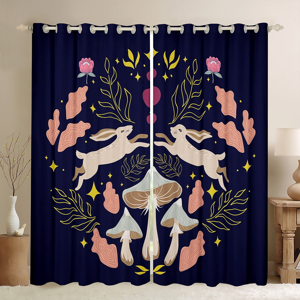 Erosebridal Cute Rabbit Curtains 42x63 inch,Wild Mushroom Animal Jungle ...