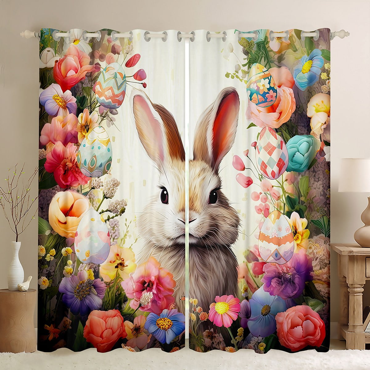YST Cute Rabbit Curtains Easter Decoration Blackout Curtains for Kids ...