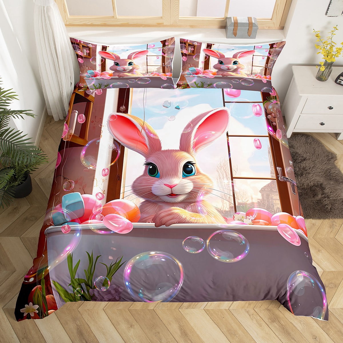 Cute Rabbit Duvet Cover King Size Happy Easter Themed Duvet Cover ...