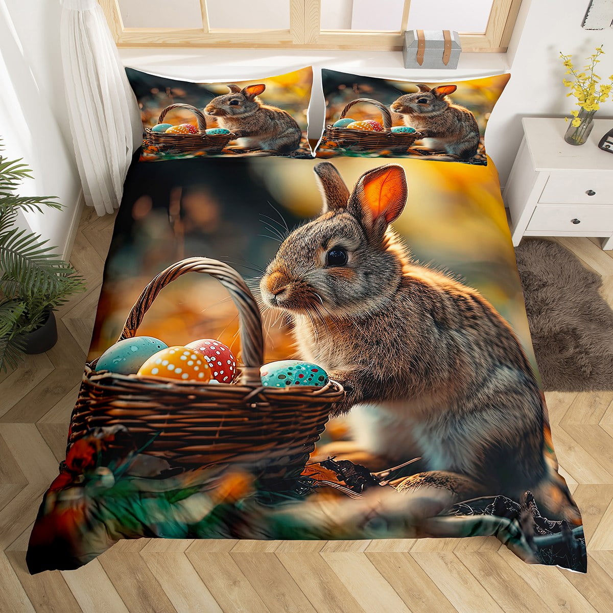 YST Cute Rabbit Duvet Cover Twin for Girls Boys Easter Eggs Decor ...