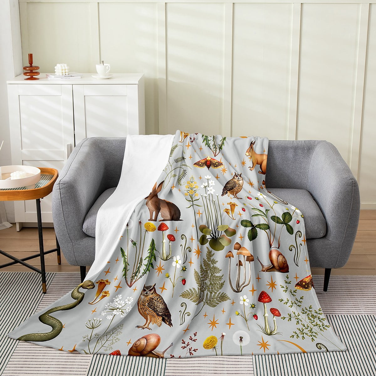 Cute Rabbit Owl Fleece Blanket Twin 60x80 Mushroom Blanket Wild Moth ...