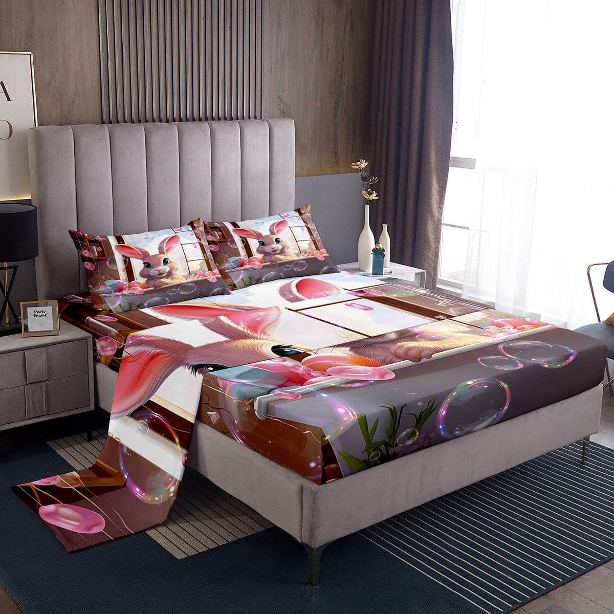 YST Cute Rabbit Sheet Set King Size Happy Easter Themed Sheet Set ...