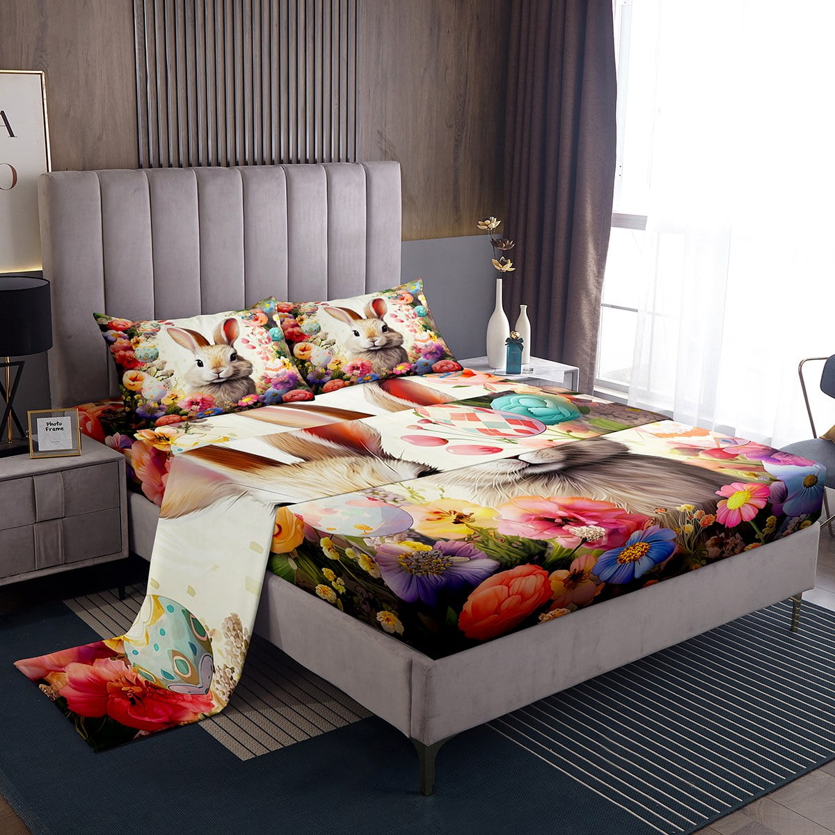 YST Cute Rabbit Sheet Set Queen Size Easter Decoration Bed Sheets Set ...