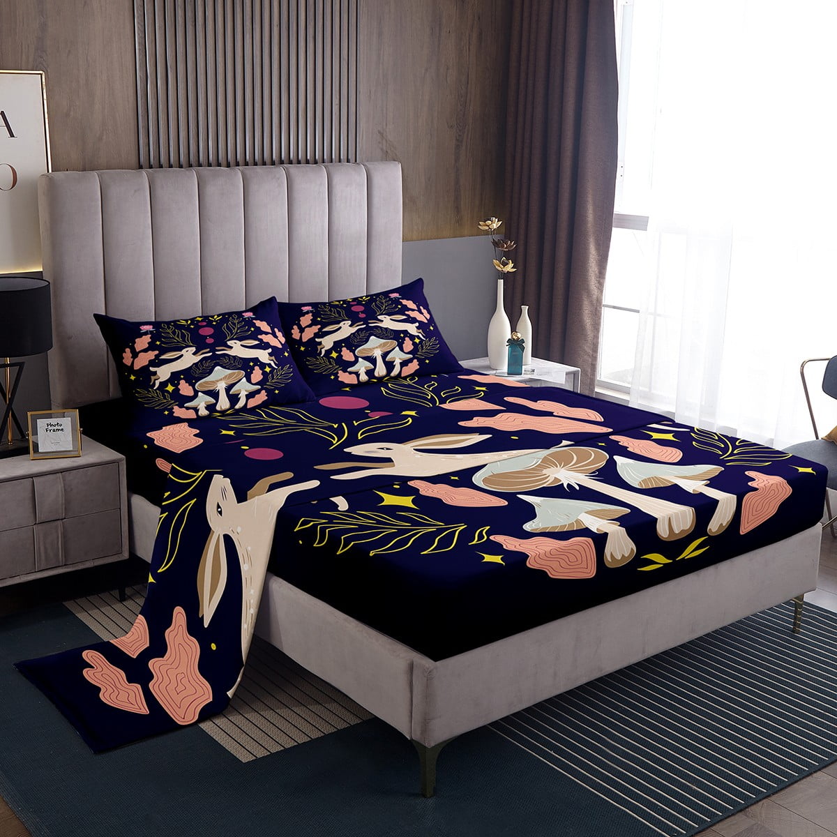 Erosebridal Cute Rabbit Sheets Full,Wild Mushroom Animal Jungle Plants ...