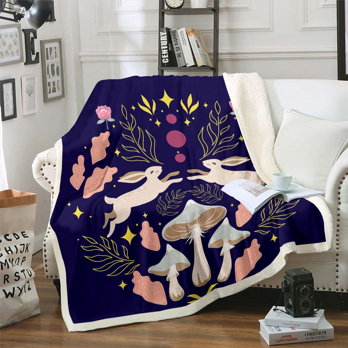 YST Cute Rabbit Sherpa Blanket 40x50 inch,Wild Mushroom Animal Jungle ...
