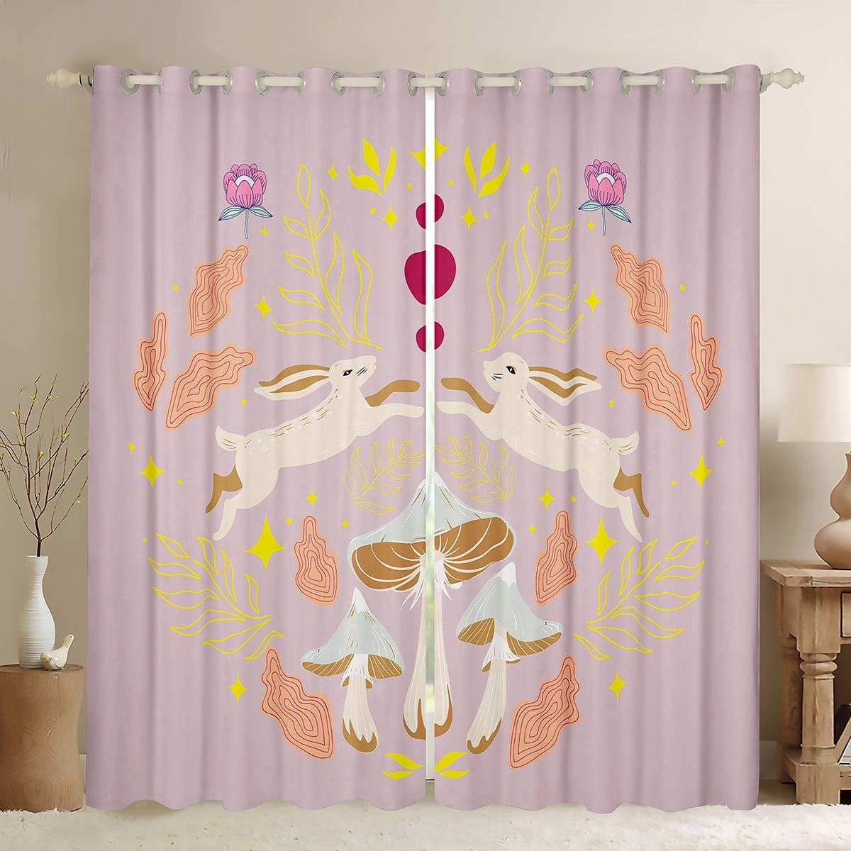 Erosebridal Cute Rabbit Window Curtains,Wild Mushroom Animal Jungle ...