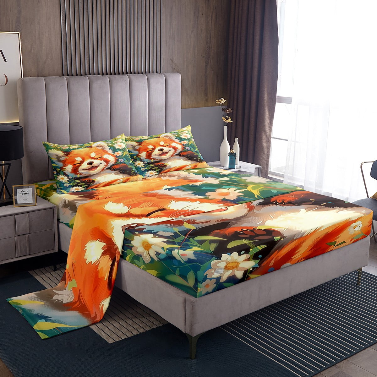 YST Cute Raccoon Bed Sheets Set Twin Florals Sheet Set For Kids Cartoon ...