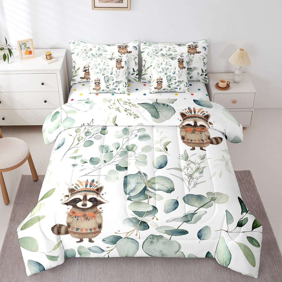 YST Cute Raccoon Bedding Comforter Sets 7pcs for Kids Child Green ...