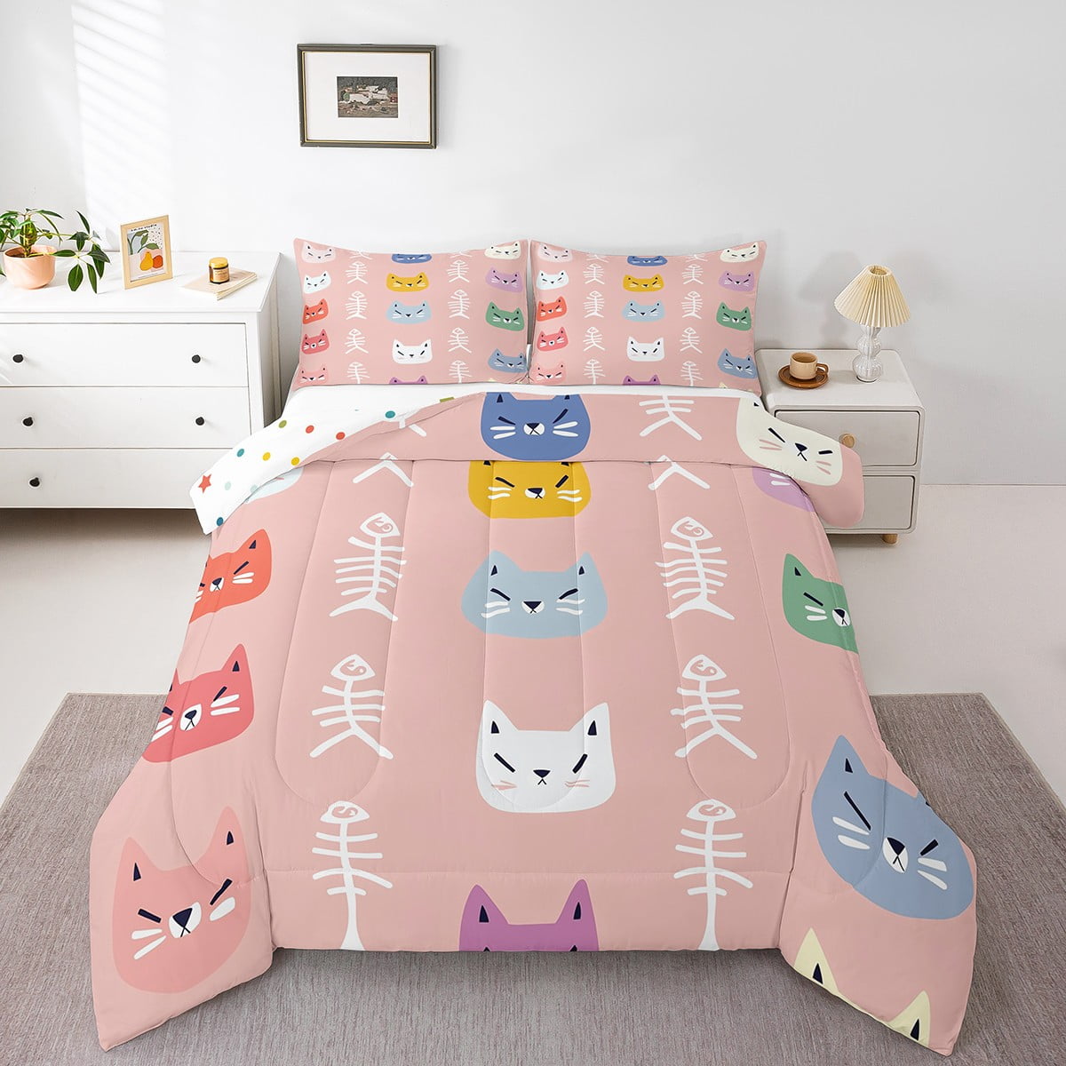 YST Cute Rainbow Cat Twin Bedding Set for Kids Girls Boys,Kawaii ...