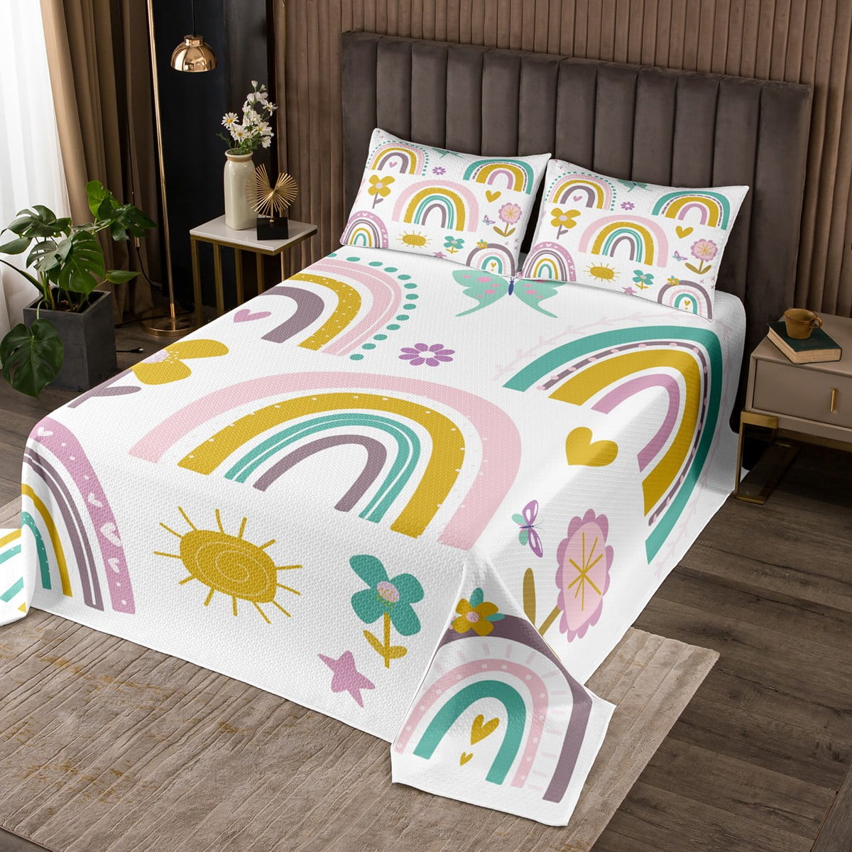 Cute Rainbow Quilt Set Colorful Stripes Coverlet Set,Lovely Cartoon ...