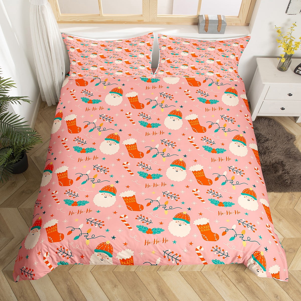 Erosebridal Cute Santa Claus Comforter Cover Red Christmas Stocking Bed ...