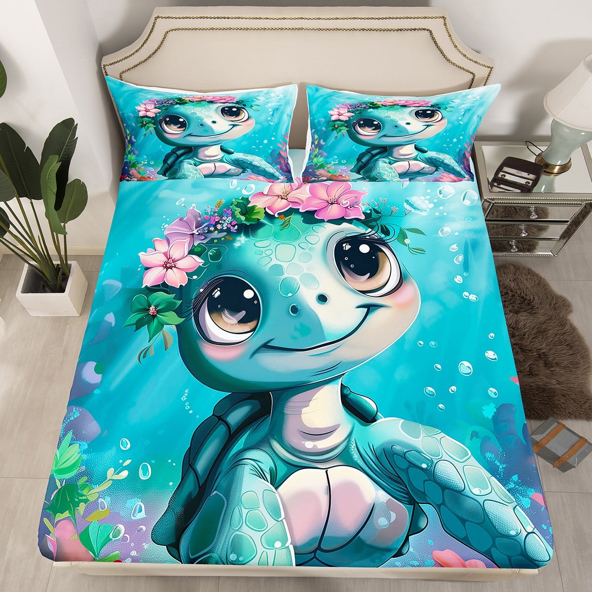 YST Cute Sea Turtle Toddler Twin Fitted Sheet Kawaii Ocean Animal ...