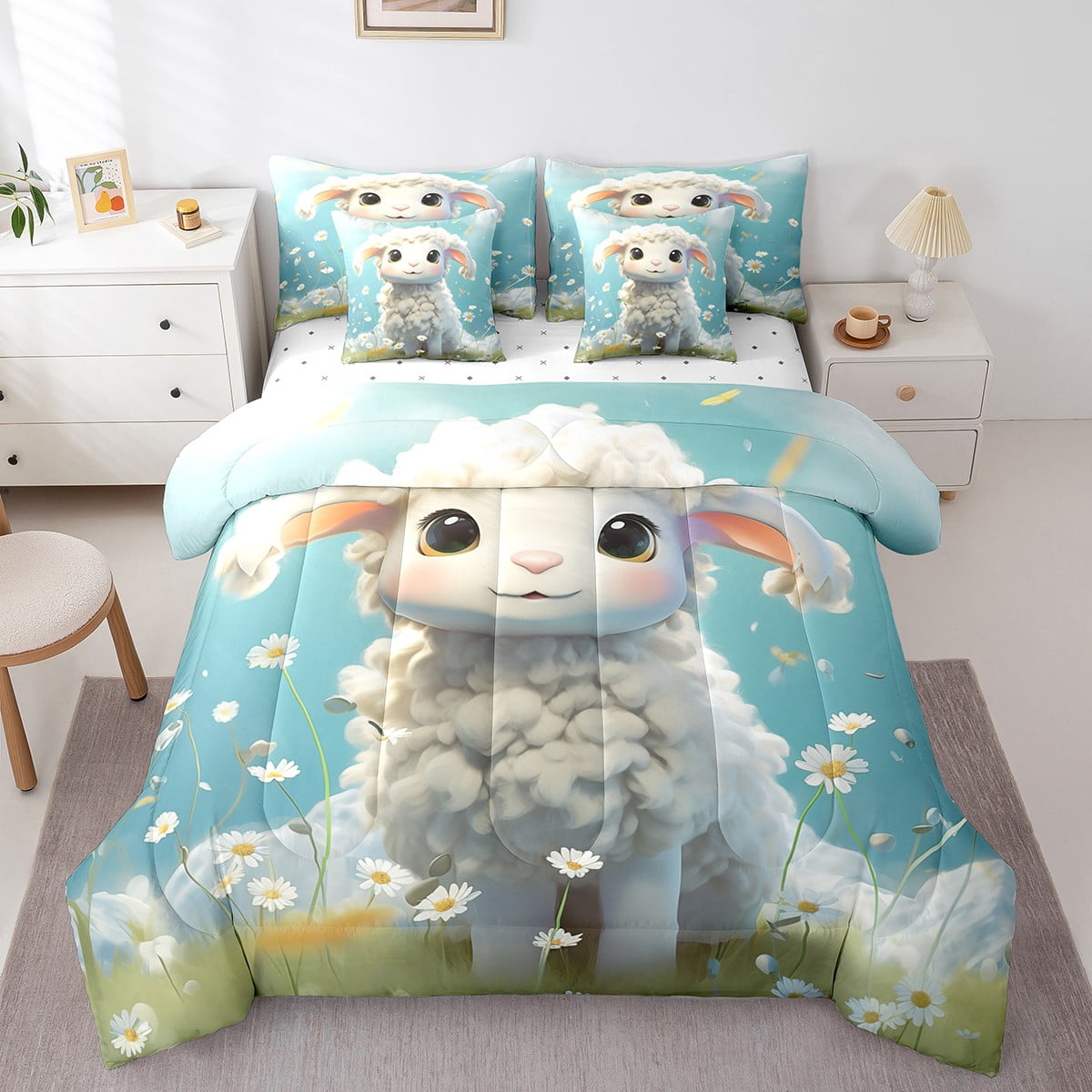 Cute Sheep Bed In A Bag 7-Piece Cartoon Animal Full Size Comforter Set ...