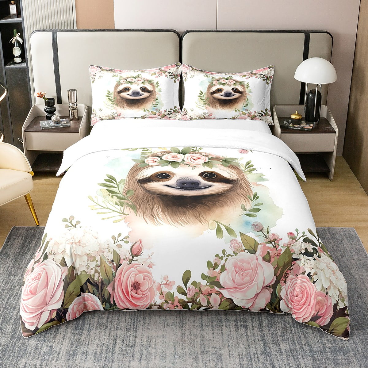 Erosebridal Cute Sloth 100% Cotton Duvet Cover,Lovely Animal Comforter ...