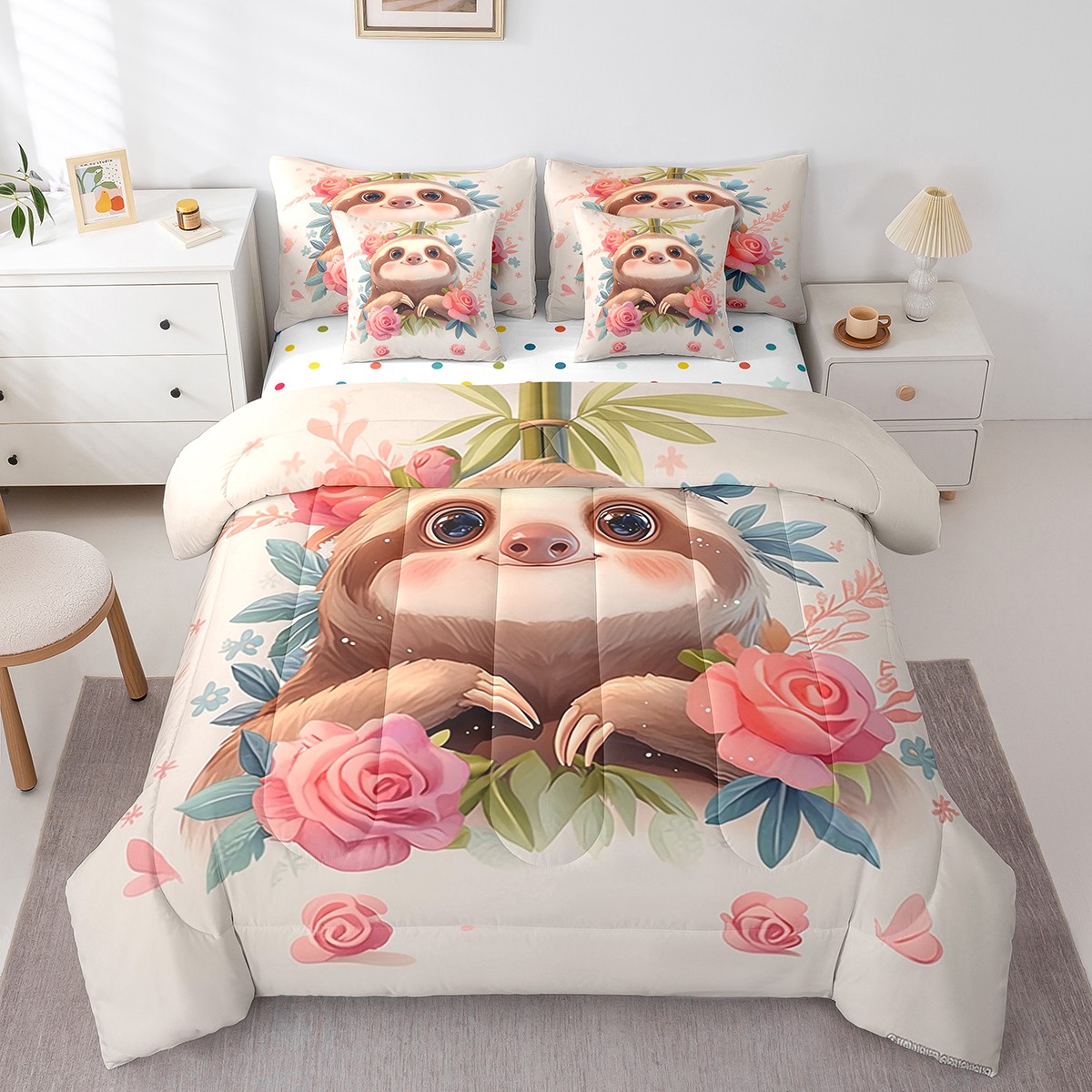 Cute Sloth Bed in a Bag Queen Comforter Set 7 Piece,Cartoon Sloth ...