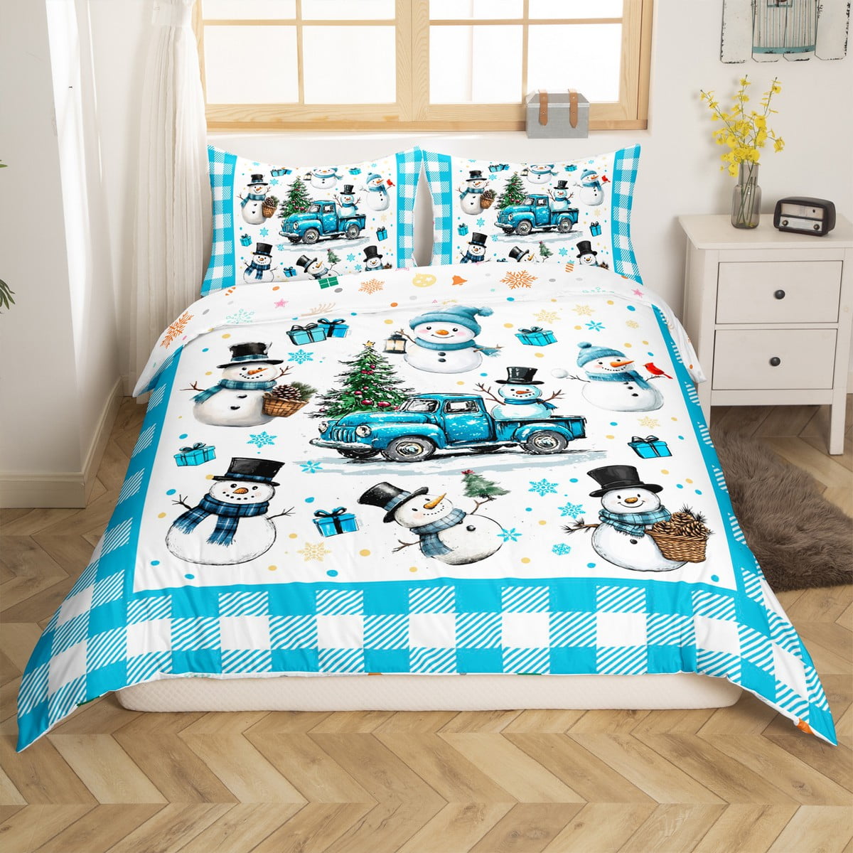 YST Cute Snowman Comforter Cover Full Cartoon Christmas Bedding Set For ...